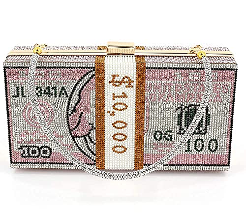 N++A Ladies Chocolate Dollar Evening Bags Shiny Rhinestone Clutch Women Money Purses and Handbags Rhinestone Handbags Wedding Dinner Bag (dollar pink)