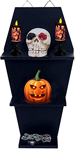 Day To Night Decors Coffin Shelf for Spooky Goth Decor,Gothic Room Decor - Free Standing or Wall Floating Shelves for Bedroom, Bathroom Decor,Halloween Home Decor for Oddities and Curiosities-(Black)