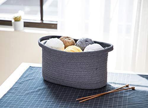 Home Zone Living Woven Basket for Home Storage with 2 Cotton Rope Handles, 100% Cotton, 14.00β x 7.00β x 7.00β, Gray, VS19578E