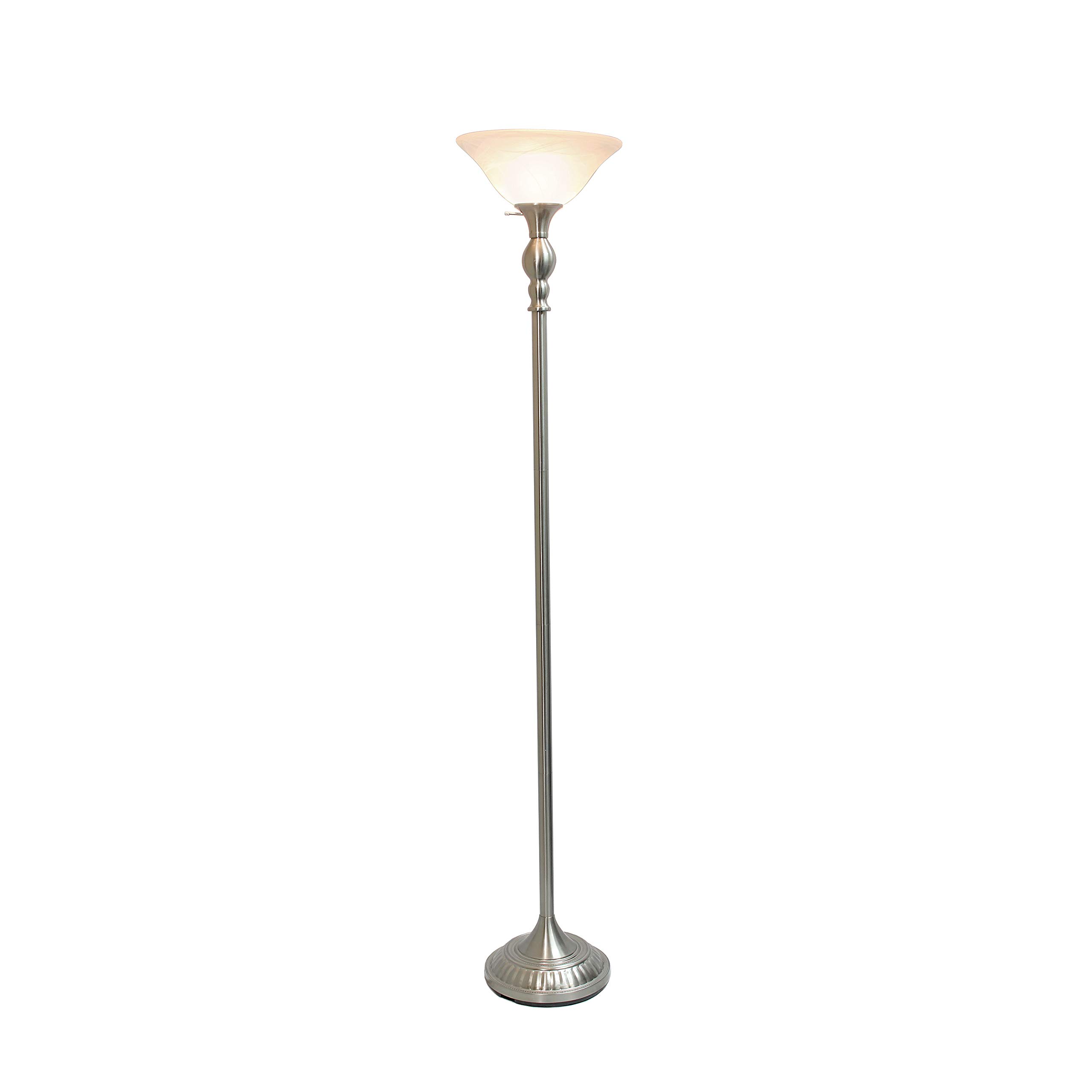 Elegant Designs LF2001-RBZ 1 Light Restoration Bronze Torchiere Floor Lamp with Marbelized Amber Glass Shade