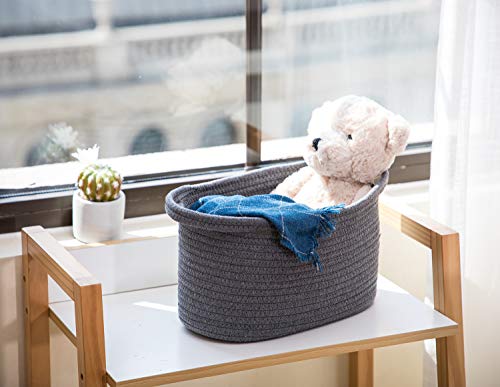 Home Zone Living Woven Basket for Home Storage with 2 Cotton Rope Handles, 100% Cotton, 14.00β x 7.00β x 7.00β, Gray, VS19578E
