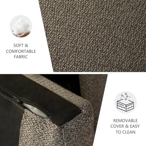 Mxfurhawa Modular Sectional Sofa with Ottoman, 128.6" Oversized L Shaped Couch with Reversible Chaise, Convertible Velvet Sleeper Couch for Living Room (Linen - Dark Grey, 4 Seat + 1 Ottoman)
