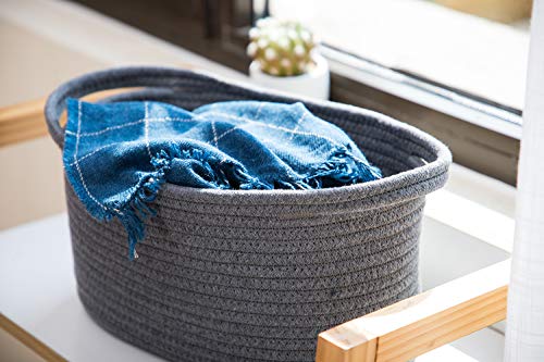 Home Zone Living Woven Basket for Home Storage with 2 Cotton Rope Handles, 100% Cotton, 14.00β x 7.00β x 7.00β, Gray, VS19578E
