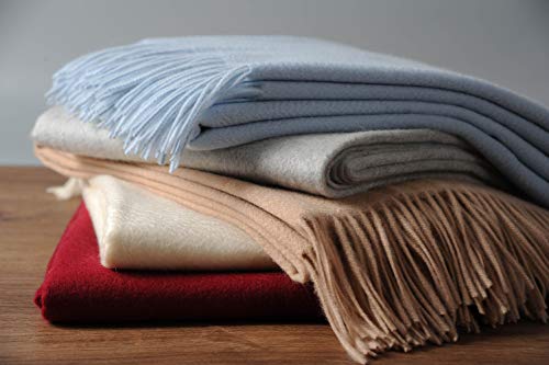 EP Mode 100% Pure Cashmere Throw Blanket for Sofa, Classic Design with Gift Box (Lt. Heather Grey)