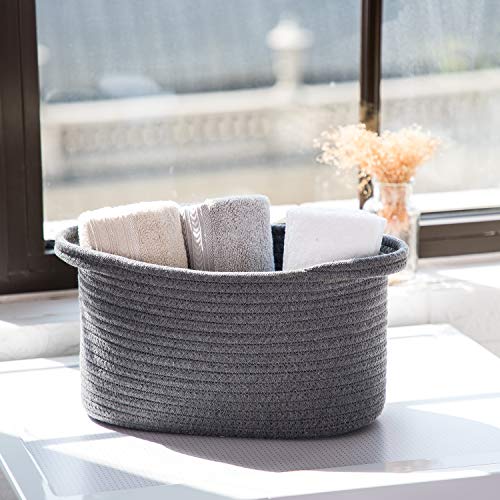 Home Zone Living Woven Basket for Home Storage with 2 Cotton Rope Handles, 100% Cotton, 14.00β x 7.00β x 7.00β, Gray, VS19578E