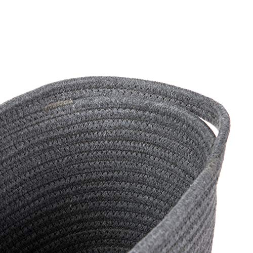 Home Zone Living Woven Basket for Home Storage with 2 Cotton Rope Handles, 100% Cotton, 14.00β x 7.00β x 7.00β, Gray, VS19578E