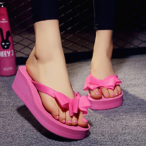 Hemlock Women Wedge Sandals Bowknot Flip Flops Clips Toe Thong Sandals Thick Platform Sandals Beach Shoes