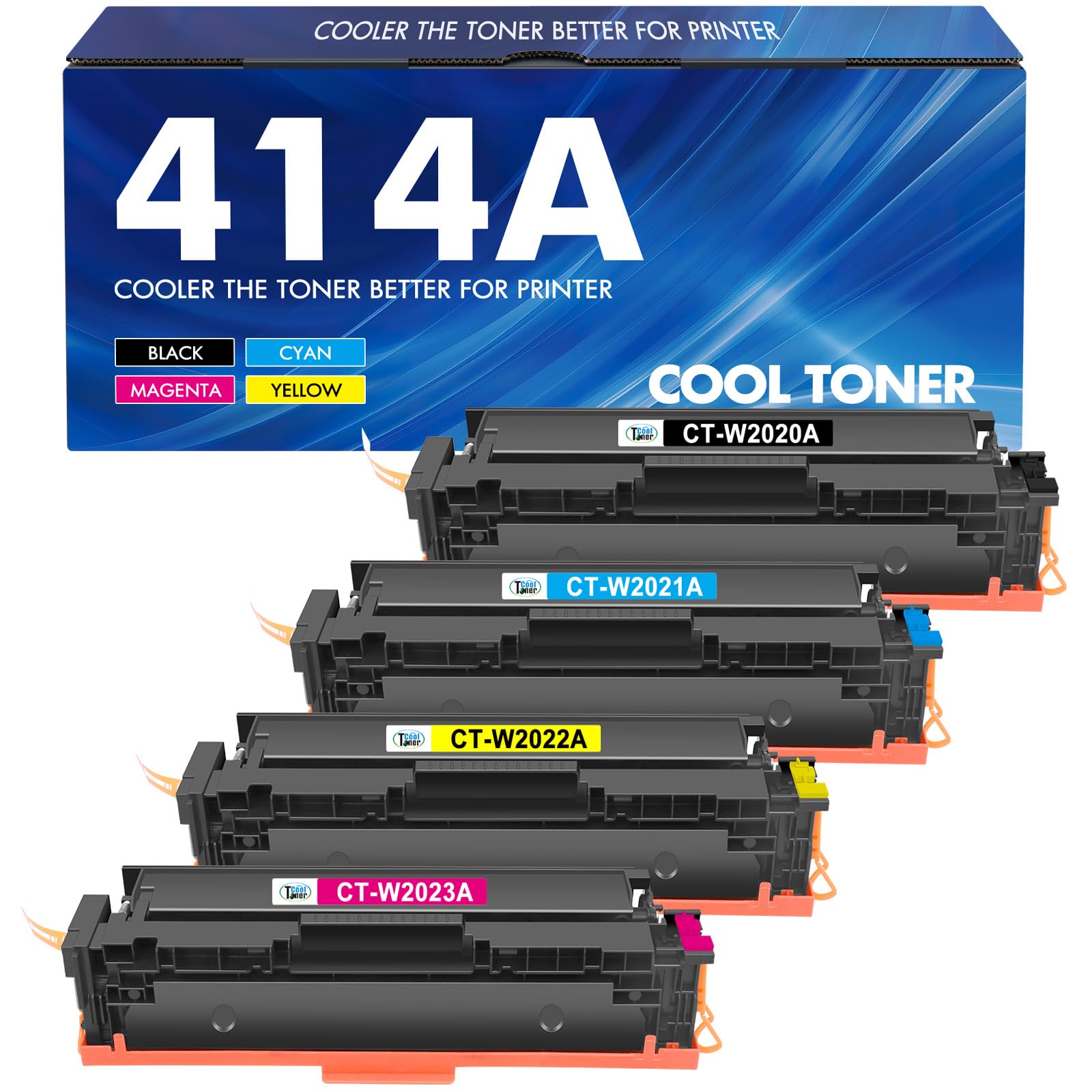 Cool Toner Compatible Toner Cartridge Replacement for HP 414A 414X 414 W2020A Work with Color Pro MFP M479fdw M454dw M454dn M479fdn M479 Laser Printer Ink (Black Cyan Magenta Yellow, 4-Pack)