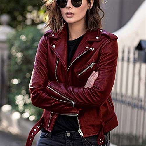 ylyoy Leather Jacket Women Vintage Long Sleeve Zip Up Motorcycle Jacket Cropped Lapel Slim Coats Fall Fashion Outfits 2023