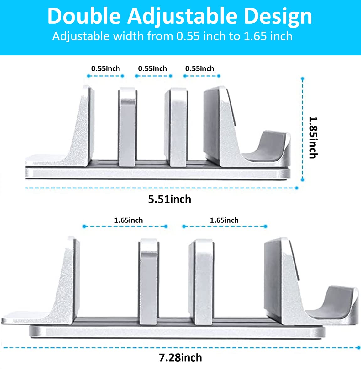 Syslux Vertical Laptop Stand [Upgrade Version], 3 Slots Space-Saving Aluminum Desktop Stand Holder with Adjustable Dock Size,Compatible with All MacBook/Surface/Lenovo/Dell/Gaming Laptops (Silver)