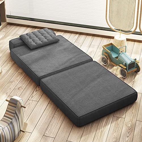 ORRD Modular Fold Sofa Bed, Modern Linen Convertible Sleeper Couch Tufted Sectional Sofa Floor Single Couch Padded Cushion for Living Room, Bedroom (Grey)