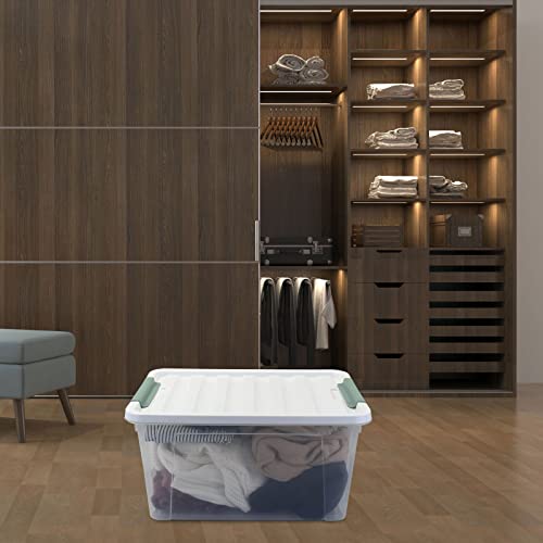 Parlynies 4-Pack Large Stackable Storage Boxes, 35 Quart Plastic Storage Bins with Lid, Clear