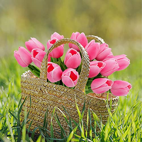 30pcs Real Touch Tulips PU Artificial Flowers, Fake Tulips Flowers for Arrangement Wedding Party Easter Spring Home Dining Room Office Decoration. (Pink, 14" Tall)