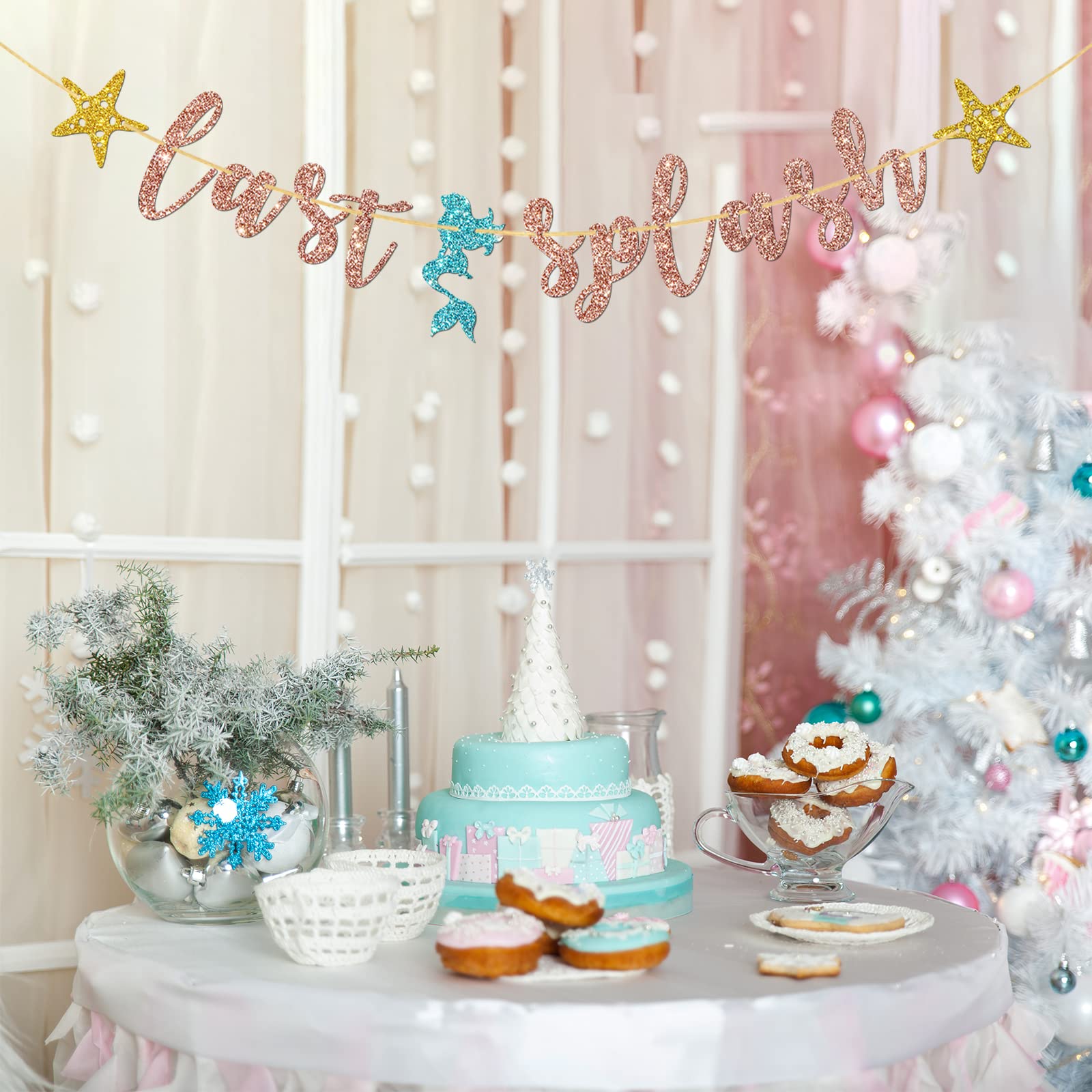 Halodete Last Splash Banner, Mermaid Theme Bridal Shower, Wedding Bachelorette Party Garland Bunting Decorations - Rose Gold Glitter
