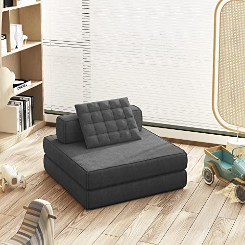 ORRD Modular Fold Sofa Bed, Modern Linen Convertible Sleeper Couch Tufted Sectional Sofa Floor Single Couch Padded Cushion for Living Room, Bedroom (Grey)