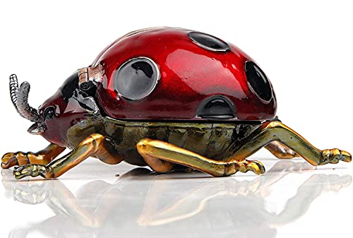 SEVENBEES Red Ladybug Figurines CollectiblesTrinket Box Hinged With Rich Enamel And Sparkling Rhinestones Jewelry Boxes Gift