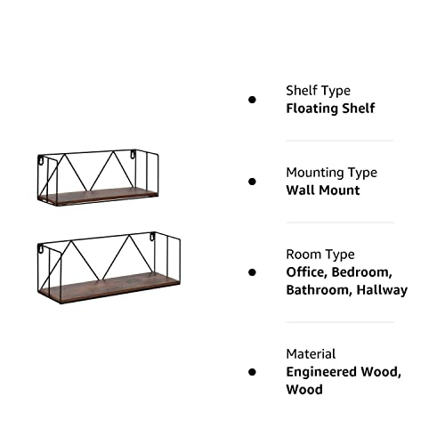 Amazon Brand – Pinzon 2 Pack Rustic Wooden Floating Shelves, Wall Mount Storage Shelf for Bathroom Bedroom Office Kitchen (Set of 2)