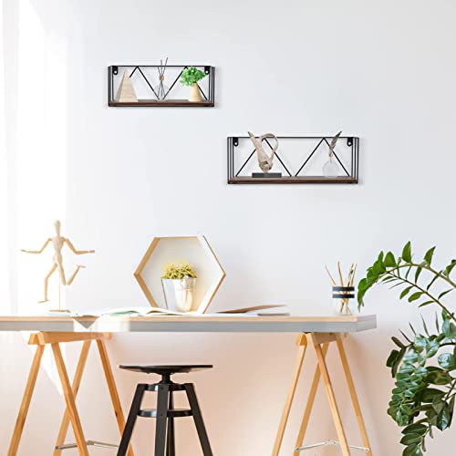Amazon Brand – Pinzon 2 Pack Rustic Wooden Floating Shelves, Wall Mount Storage Shelf for Bathroom Bedroom Office Kitchen (Set of 2)
