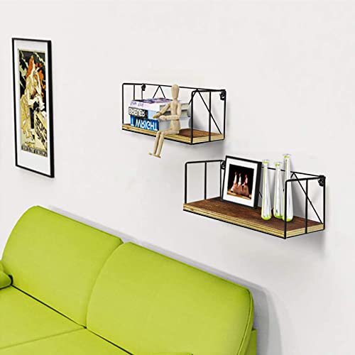 Amazon Brand – Pinzon 2 Pack Rustic Wooden Floating Shelves, Wall Mount Storage Shelf for Bathroom Bedroom Office Kitchen (Set of 2)