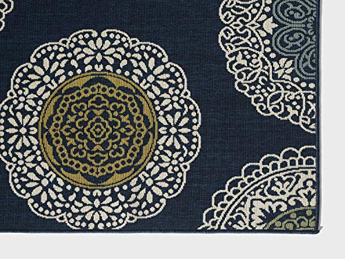 LOOMAKNOTI Havani Anshayo 2' x 7' Blue Medallion Indoor/Outdoor Runner Rug