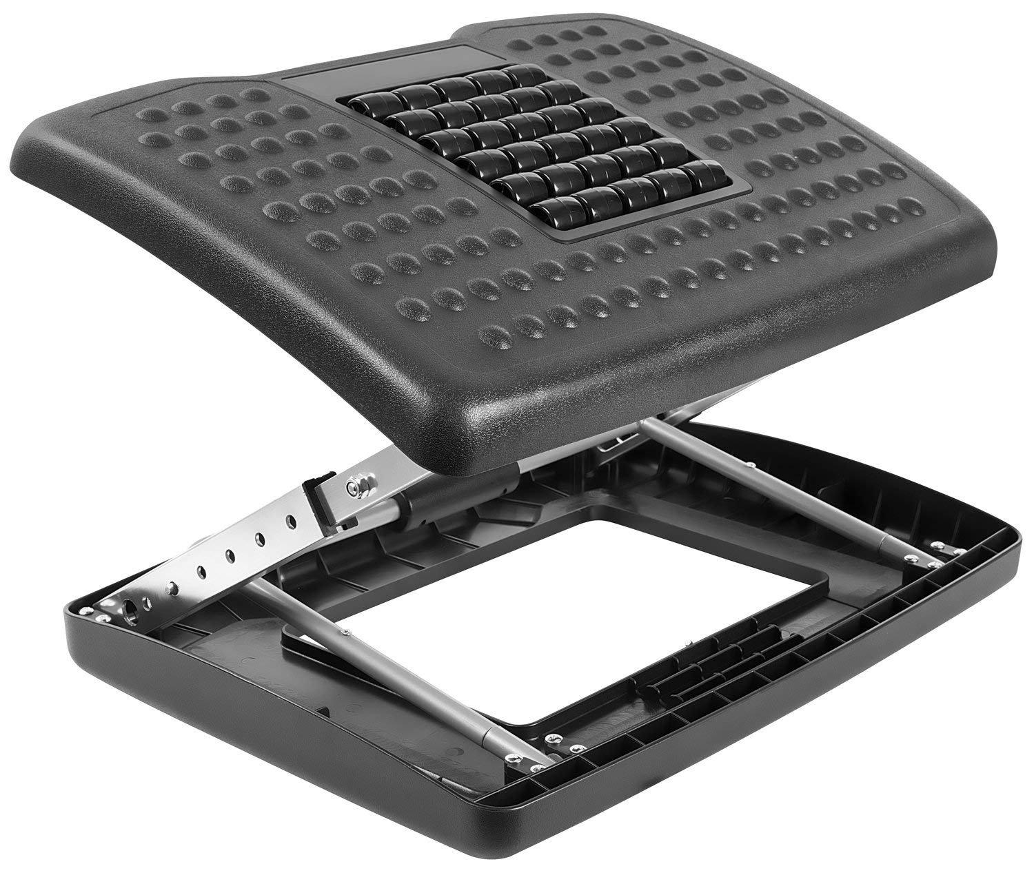 Mount-It! Adjustable Footrest with Massaging Bead | Adjustable Height and Tilt Office Foot Rest Stool for Under Desk Support | 5 Height Settings, 3 Tilt Settings | Black