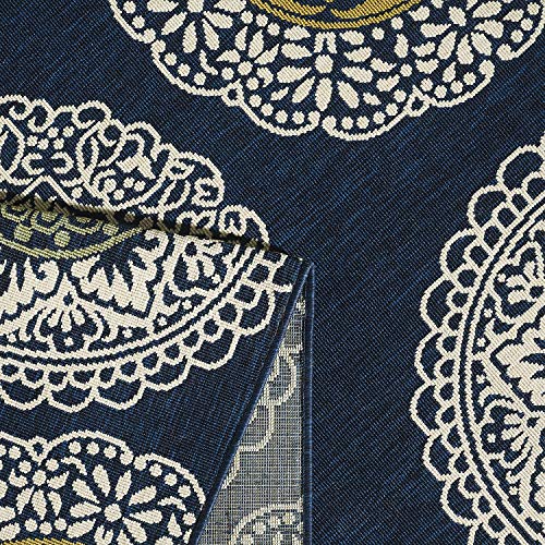 LOOMAKNOTI Havani Anshayo 2' x 7' Blue Medallion Indoor/Outdoor Runner Rug