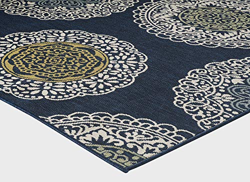 LOOMAKNOTI Havani Anshayo 2' x 7' Blue Medallion Indoor/Outdoor Runner Rug