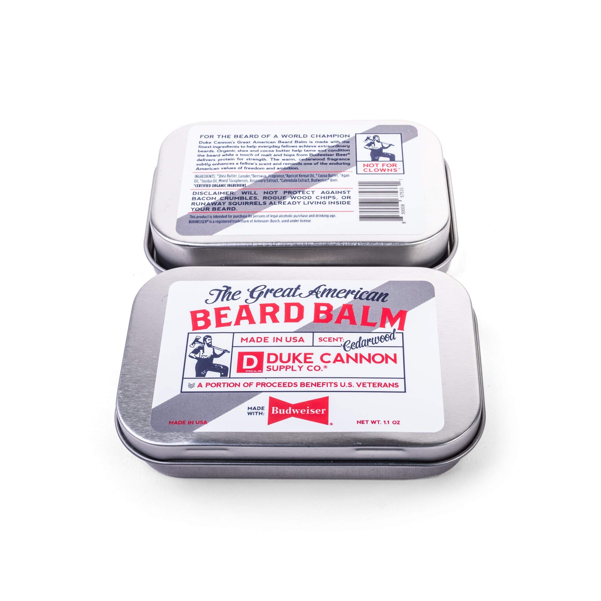 Duke Cannon Supply Co. Great American Beard Balm, Net Wt. 1.1oz - Made with Budweiser (Cedarwood Scent) / Paraben-Free, Dye-Free