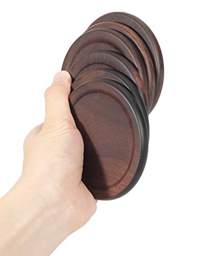 100% Natural Wood Coaster,Coffee Coaster, Beer Coaster.Walnut Dark Wood Coaster, 7-Piece Coaster Set, Holder Included (Black Walnut)