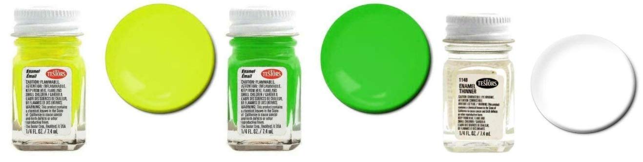Testors Fluorescent Enamel Paint Variety, Orange, Yellow, Blue, Pink, Green, and Thinner 1/4 oz (Pack of 11) - with Make Your Day Paintbrushes