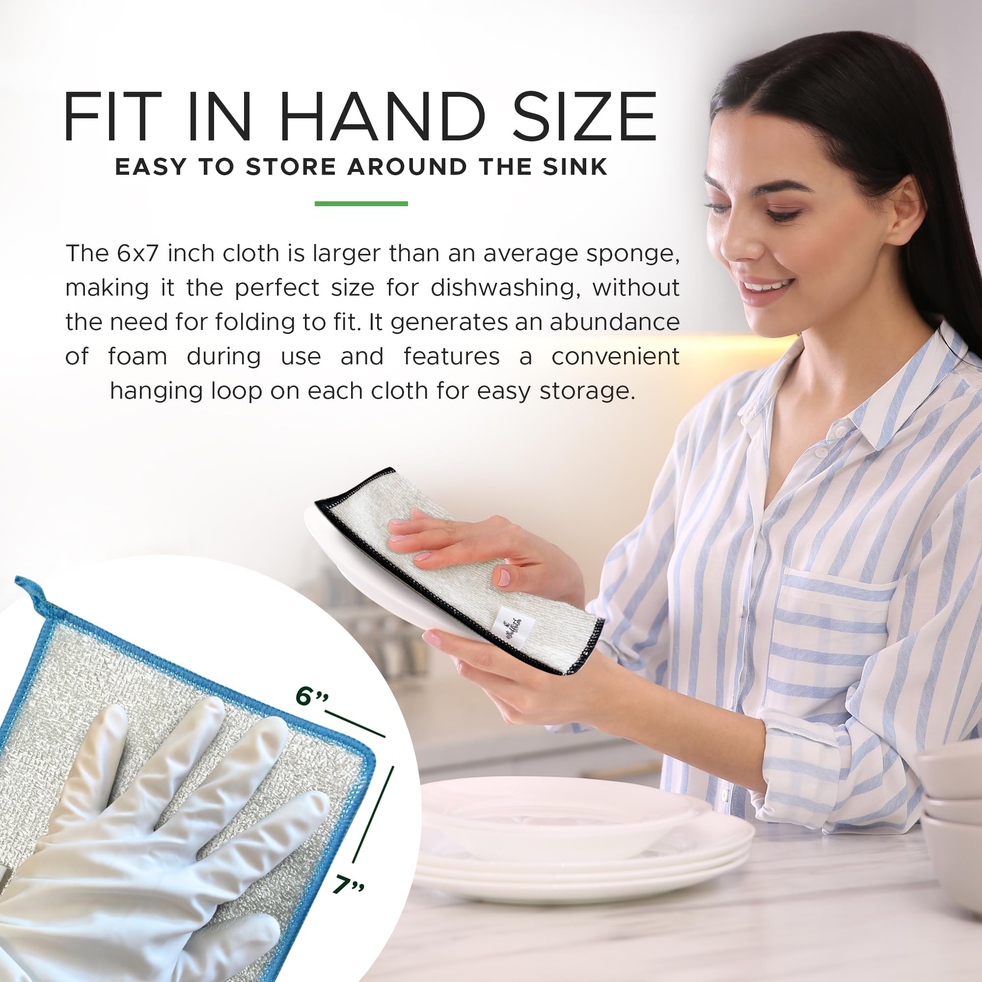 Whiffkitch Bamboo Dishcloths for Kitchen and Multi Surface Cleaning, 6"x7" 6pk Set, Reusable, Washable, Scrub-Non-Scratch, Extra Absorbent, Quick Drying, Eco Friendly Rags, Household Essential Cloths