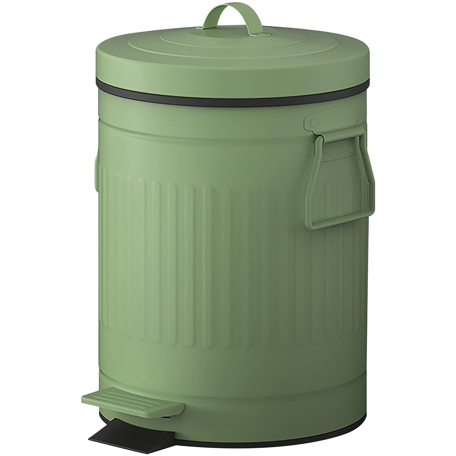 Retro Trash Can with Lid - 8L/2.1Gal Step Trash Can w/ Soft Closing Lid - Round Garbage Can w/ Handles - Touchless Trash Can w/ Removable Garbage Guard Bucket - Outdoor Garbage Can - Large Trash Bin, Green