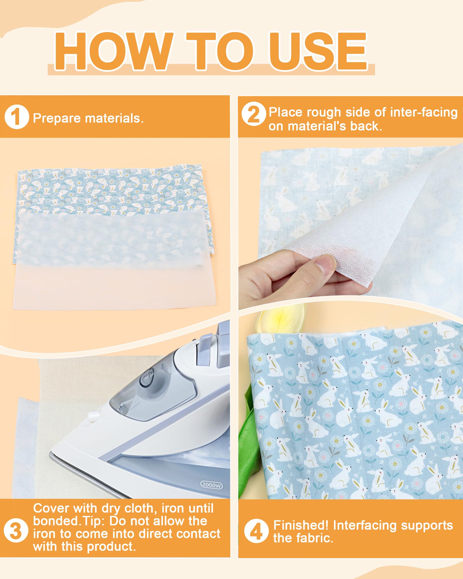 PLANTIONAL Medium Weight White Iron-On Non-Woven Fusible Interfacing: 39 x 72 inch Medium Weight Non-Woven Interfacing Iron On Polyester Single-Sided Interfacing for DIY Crafts Supplies