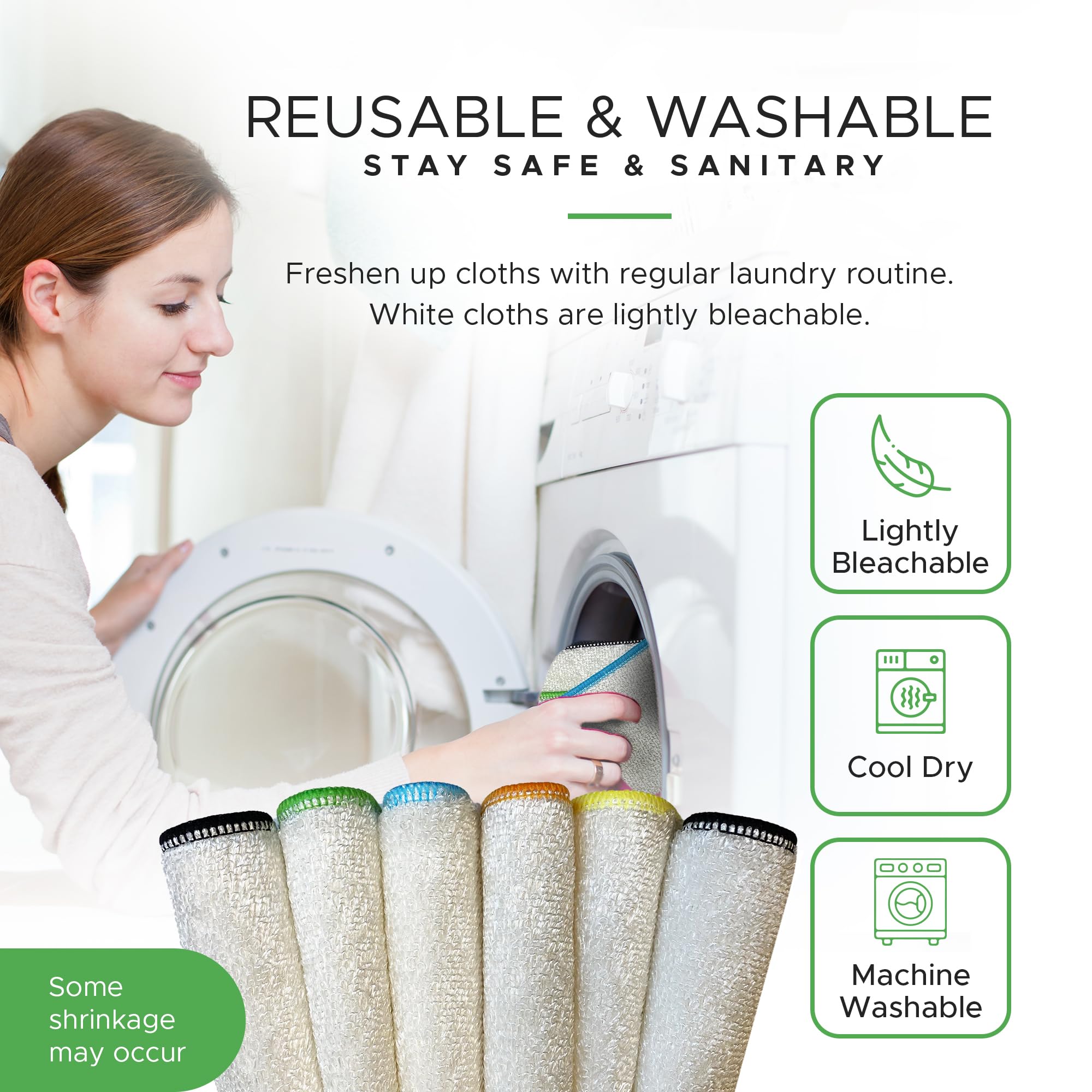 Whiffkitch Bamboo Dishcloths for Kitchen and Multi Surface Cleaning, 6"x7" 6pk Set, Reusable, Washable, Scrub-Non-Scratch, Extra Absorbent, Quick Drying, Eco Friendly Rags, Household Essential Cloths