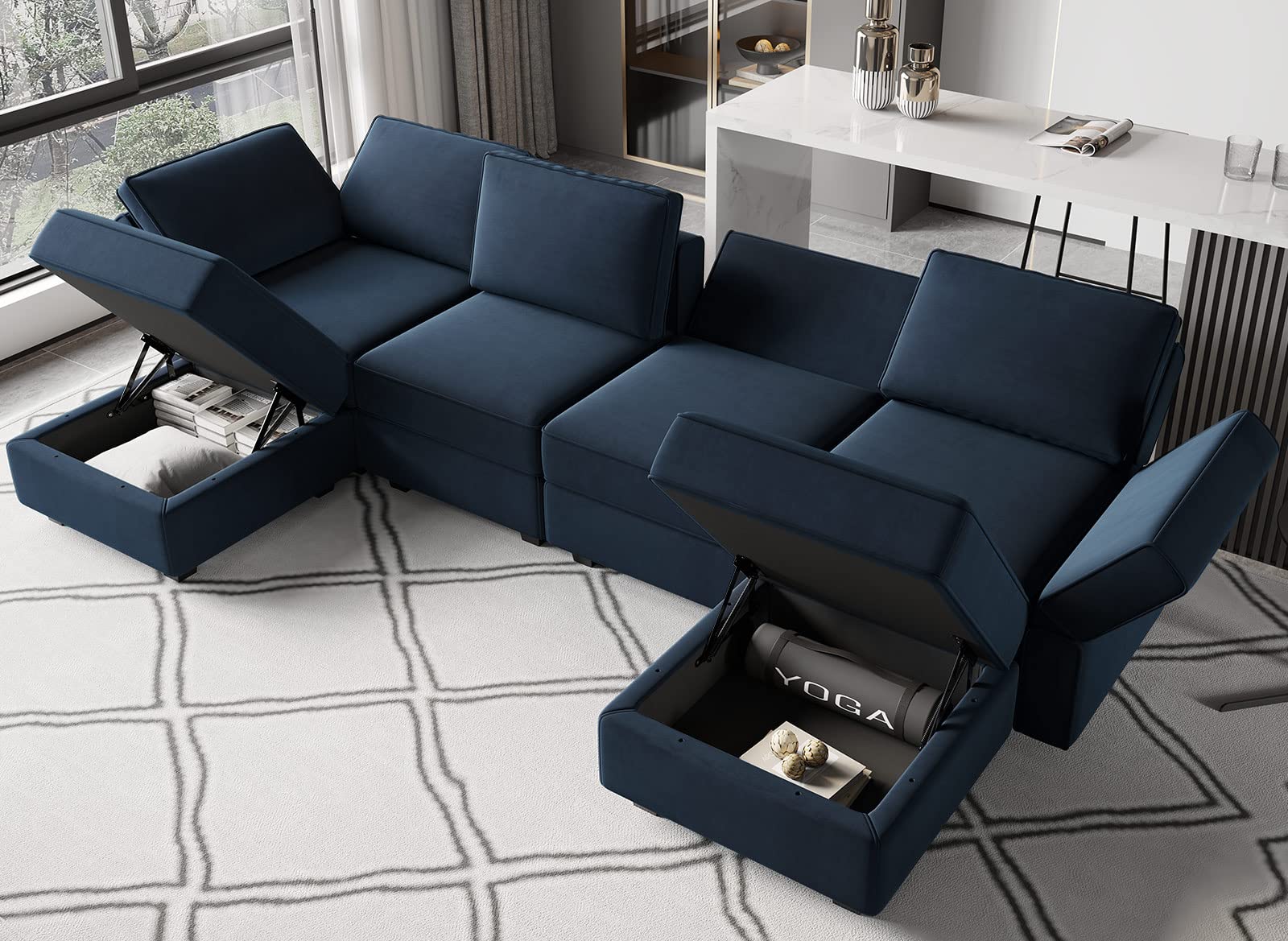 Belffin Velvet Back Cushion for Modular Sofa Rectangle Throw Pillows Soft Back Cushion (Blue)
