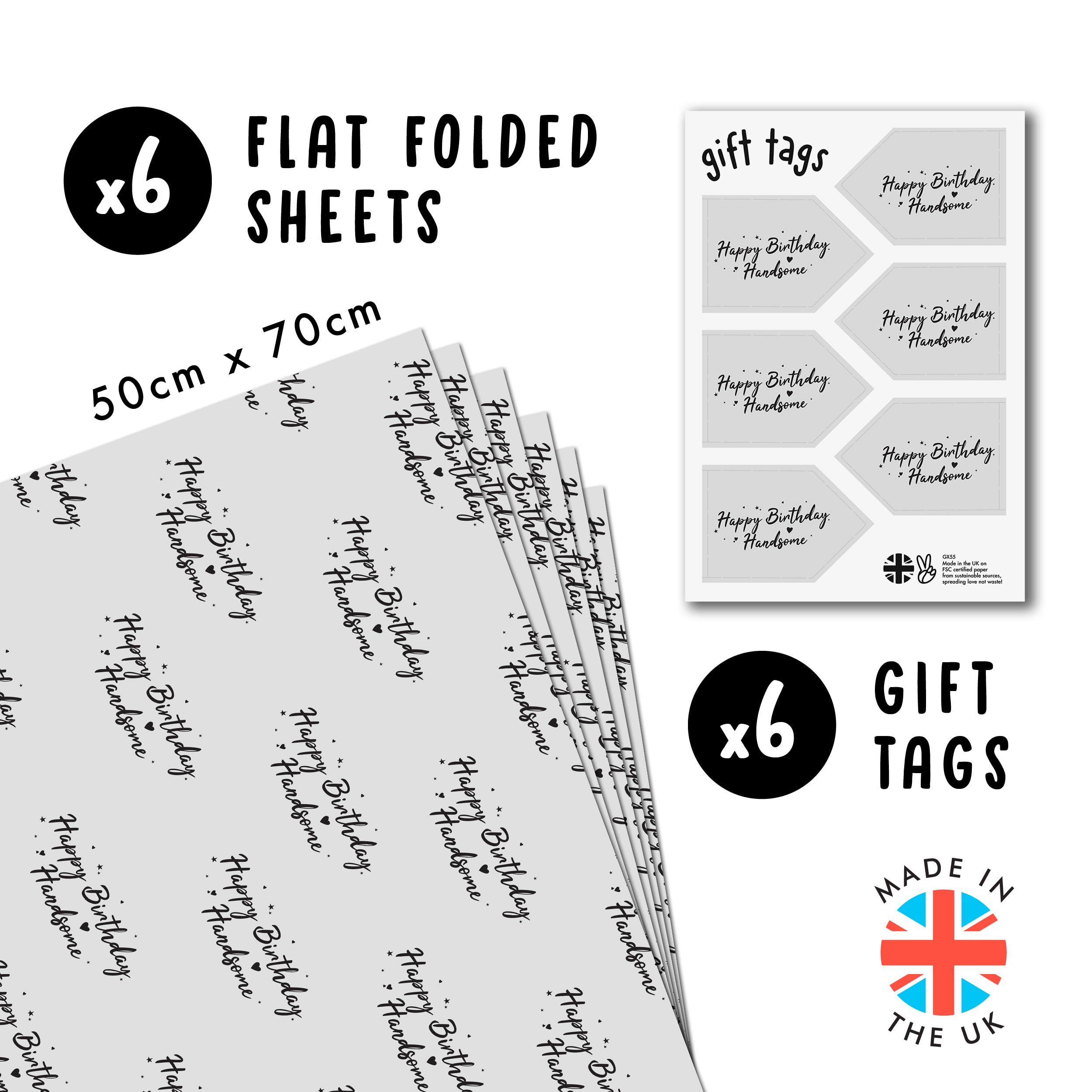 CENTRAL 23 Gray Wrapping Paper for Men - 6 Sheets Giftwrap - Birthday Gift Wrap for Son Boyfriend Husband - Comes With Fun Stickers - Recyclable