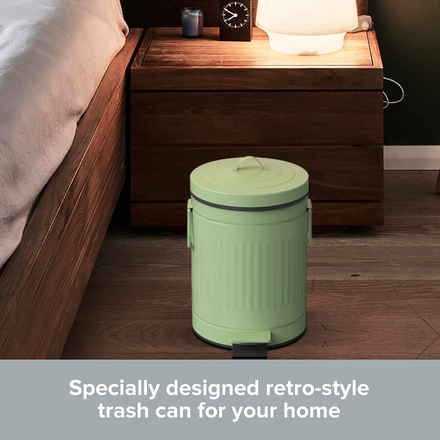 Retro Trash Can with Lid - 8L/2.1Gal Step Trash Can w/ Soft Closing Lid - Round Garbage Can w/ Handles - Touchless Trash Can w/ Removable Garbage Guard Bucket - Outdoor Garbage Can - Large Trash Bin, Green