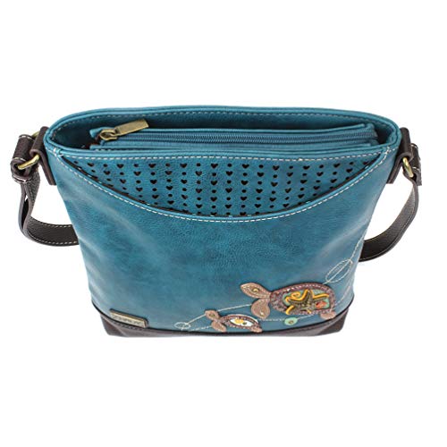Chala Handbags Sweet Messenger Mid Size Tote Bag Two Turtles - Turquoise