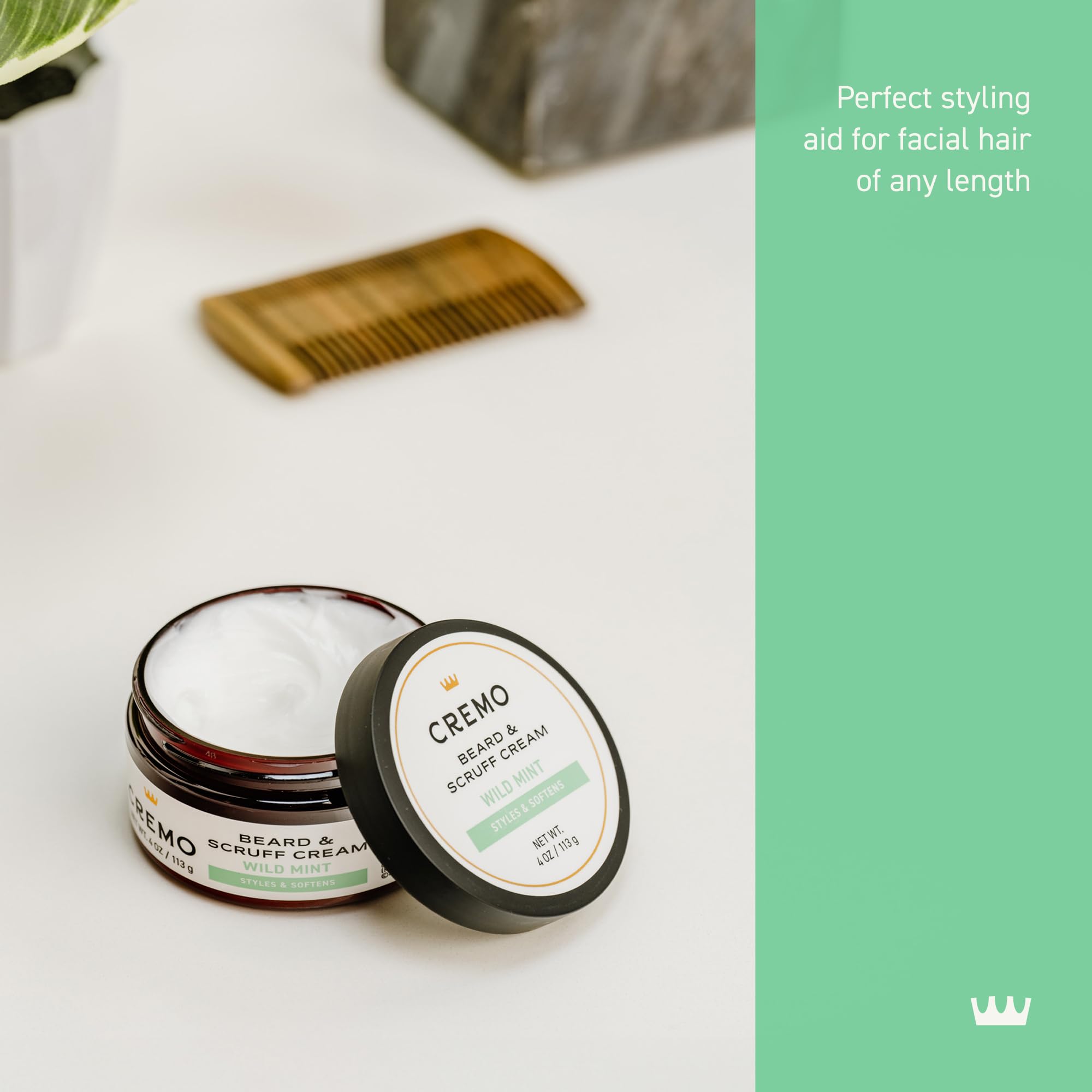 Cremo Beard & Scruff Cream, Wild Mint, 4 Ounce (Pack of 1) - Soothe Beard Itch, Condition and Offer Light-Hold Styling for Stubble and Scruff (Product Packaging May Vary)