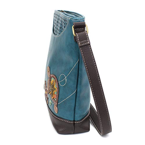 Chala Handbags Sweet Messenger Mid Size Tote Bag Two Turtles - Turquoise