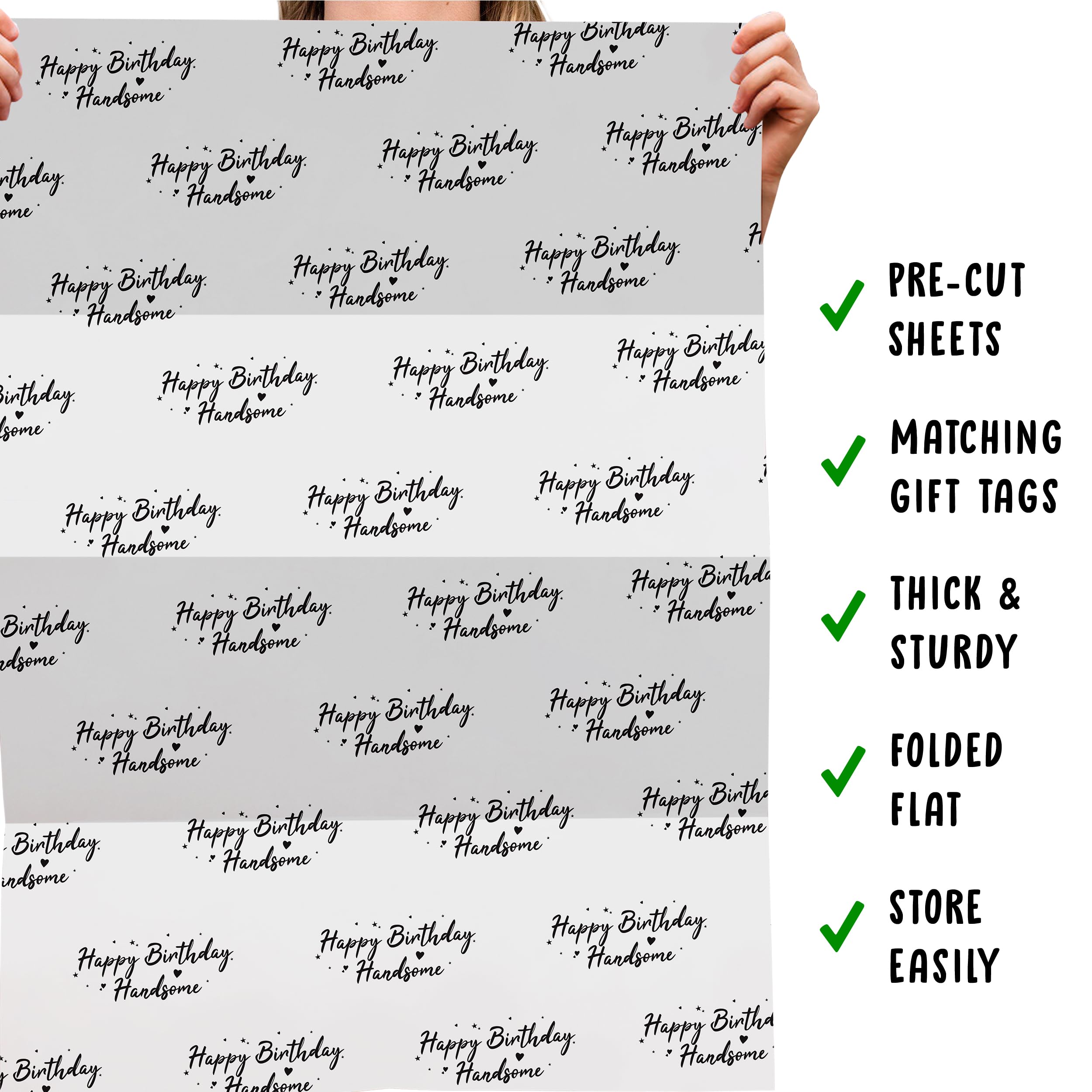 CENTRAL 23 Gray Wrapping Paper for Men - 6 Sheets Giftwrap - Birthday Gift Wrap for Son Boyfriend Husband - Comes With Fun Stickers - Recyclable