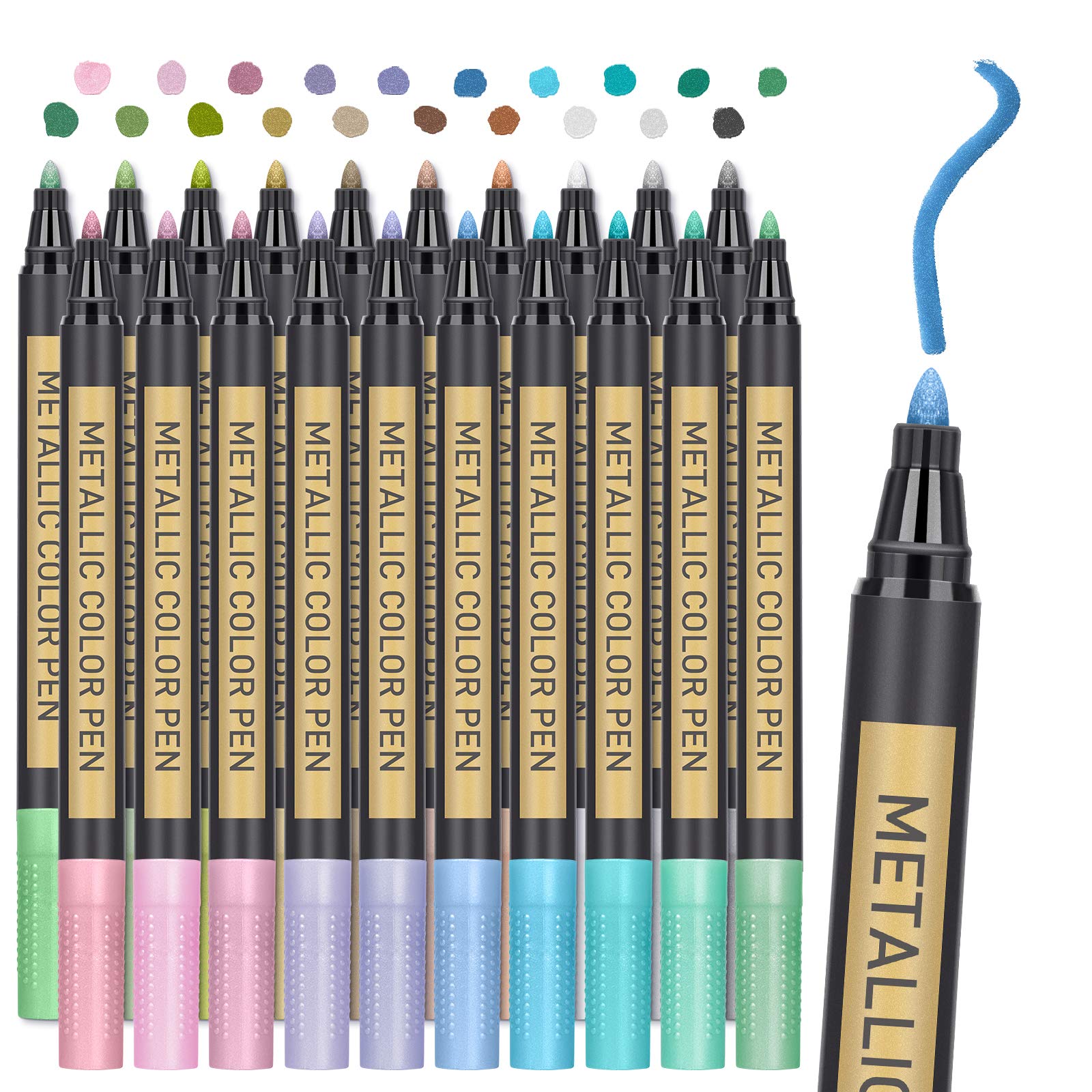 Metallic Paint Markers Pens Set: 20 Colors Paint Pen Craft Markers for Art Rock Painting, Photo Albums, Scrapbooking, Black Paper, Mug, Wood, Easter Eggs Painting, Drawing & Art Supplies for Adults