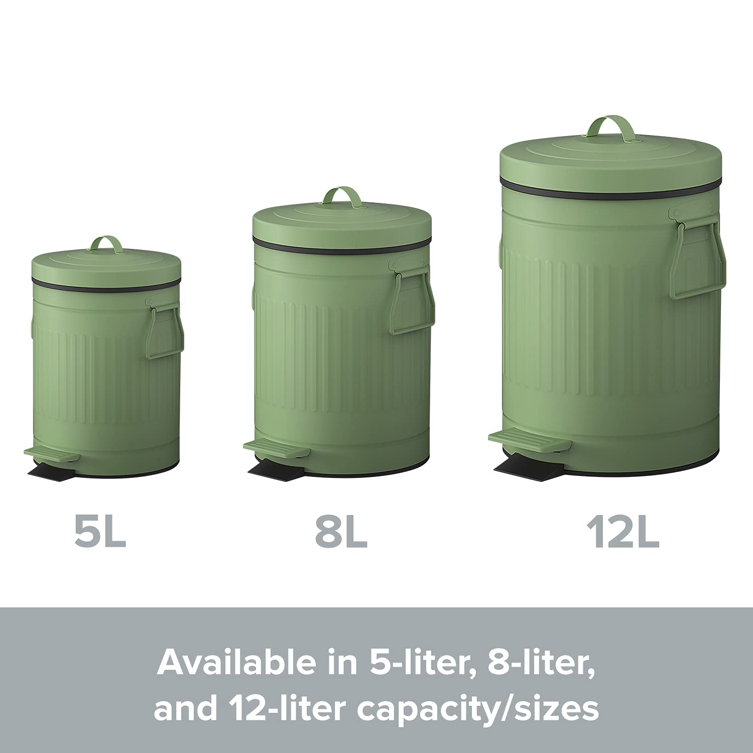 Retro Trash Can with Lid - 8L/2.1Gal Step Trash Can w/ Soft Closing Lid - Round Garbage Can w/ Handles - Touchless Trash Can w/ Removable Garbage Guard Bucket - Outdoor Garbage Can - Large Trash Bin, Green