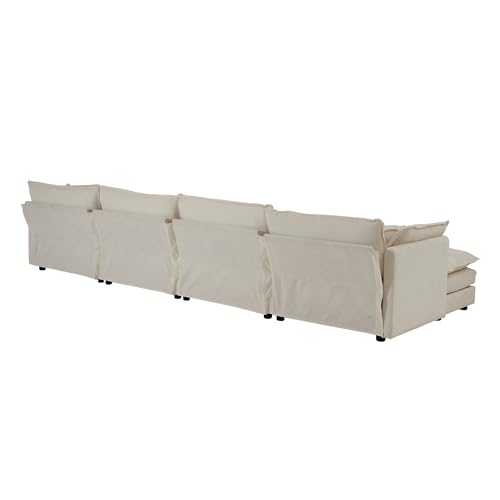 L Shaped Convertible Sectional Sofa with Movable Ottoman,Free Combination Deep Seater Cloud Couch with Throw Pillows, Comfy Chenille Upholstered Modular Sofa&Couch Bed for Living Room,Office