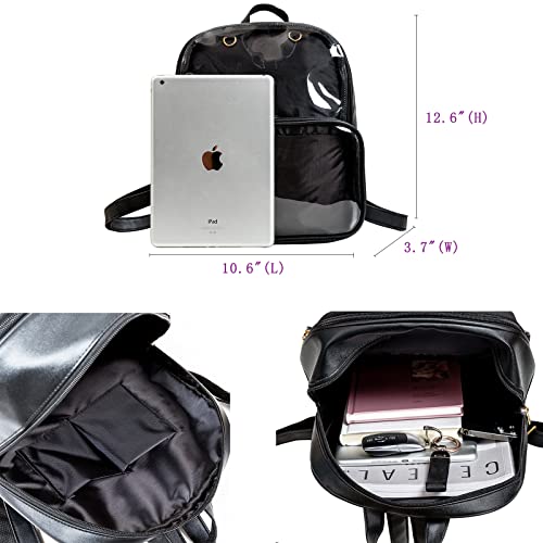 Ita Backpack Purse, Cute Clear Shoulder Bag Transparent Kawaii Daypack Travel Bag for Pins Display, Black