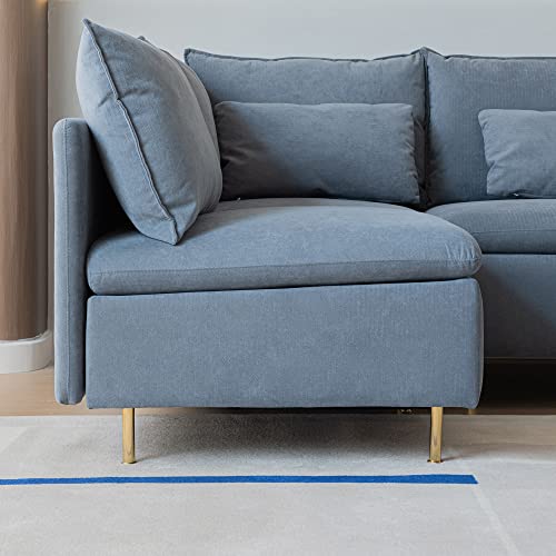 HBRR Convertible L-Shaped Modular Sofa, Modern Sectional Couch Cotton-Linen Fabric for Living Room, Grey