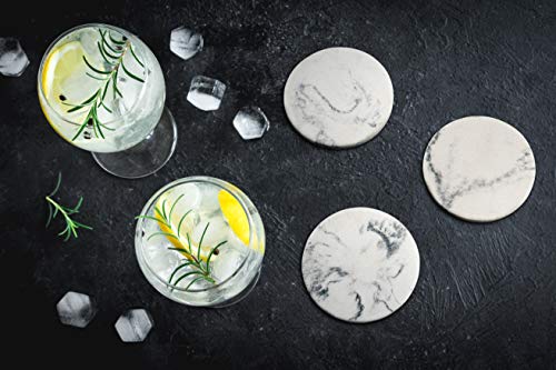 Essentra Home Set of 6 White Marble Coasters for Drinks, Soft Felt Bottom Protects Your Furniture from Scratches, Absorbent 4 Inch Coasters