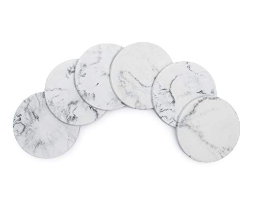 Essentra Home Set of 6 White Marble Coasters for Drinks, Soft Felt Bottom Protects Your Furniture from Scratches, Absorbent 4 Inch Coasters