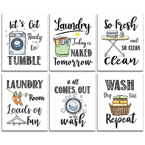 Funny Laundry Rules Sign Painting, Creative Laundry Saying Art Prints (8βX10β,Unframed), 6 Set, Funny Modern Minimalist Wall Art Poster For Laundromat Wash Room Decor