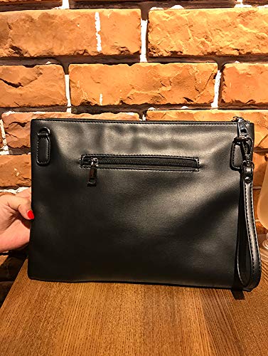 NIGEDU Fashion Women Clutches Rivet PU Leather Crossbody Bag Envelope Clutch Purse with Hand Strap (Black)